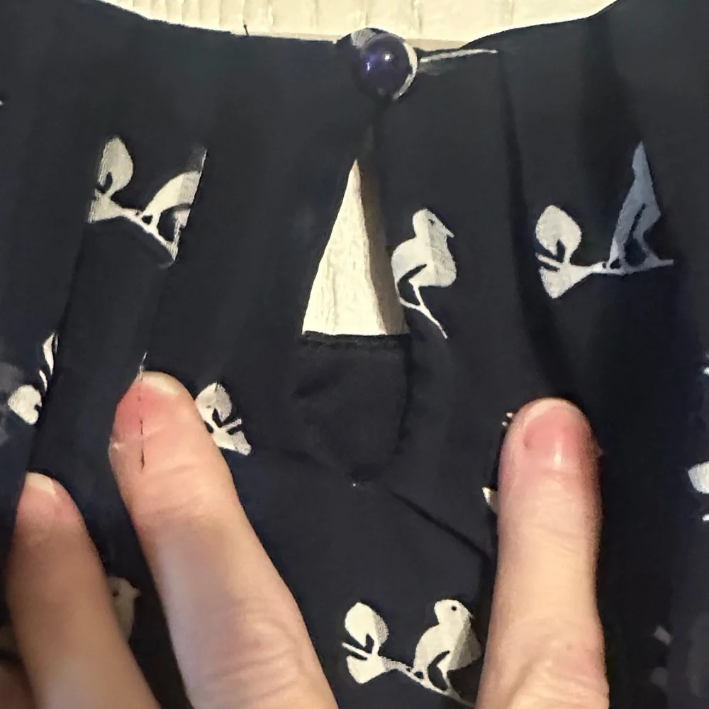 Tops | Navy Blue Blouse With White Bird Print | Poshmark